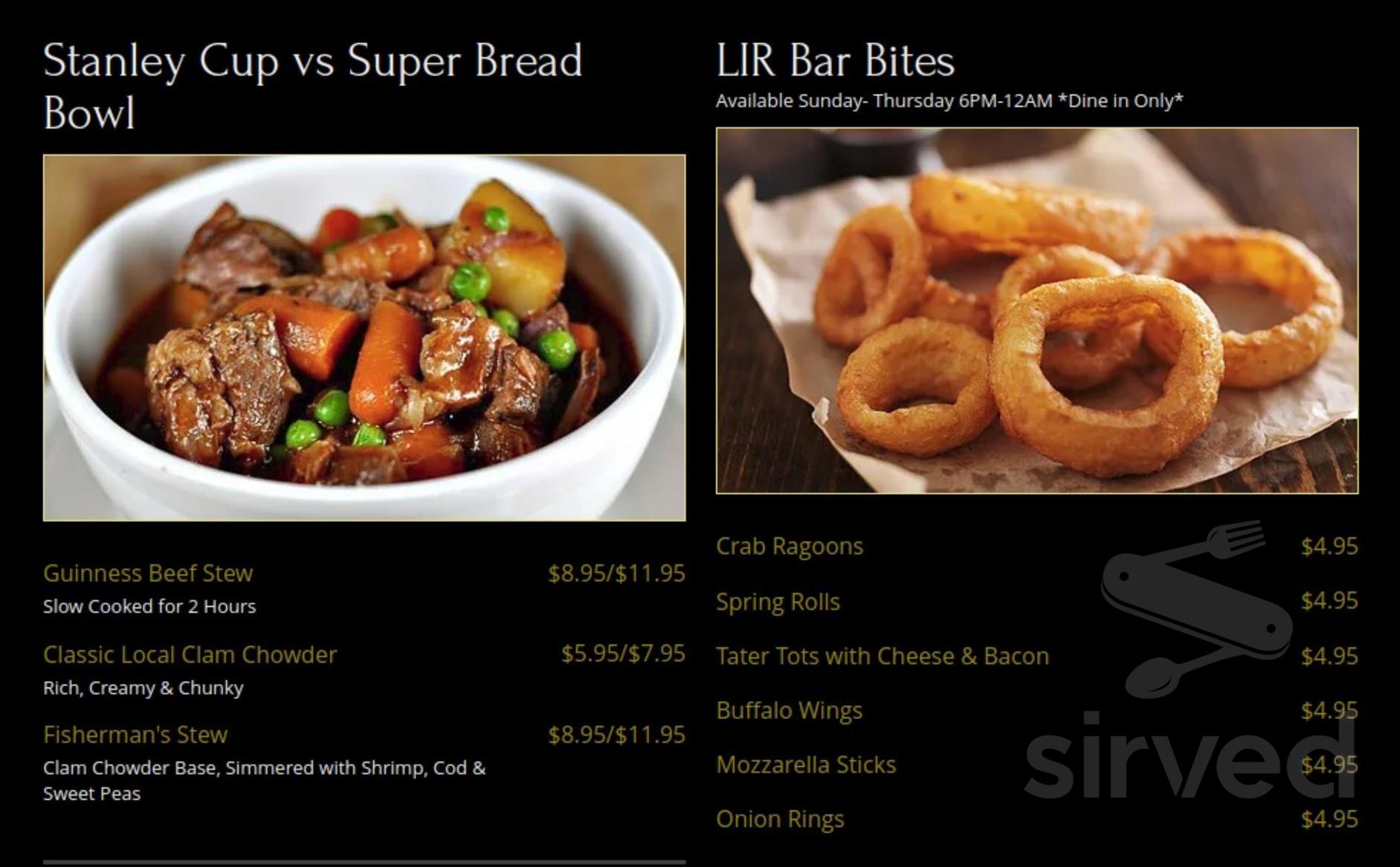 LIR menu in Boston, Massachusetts, USA