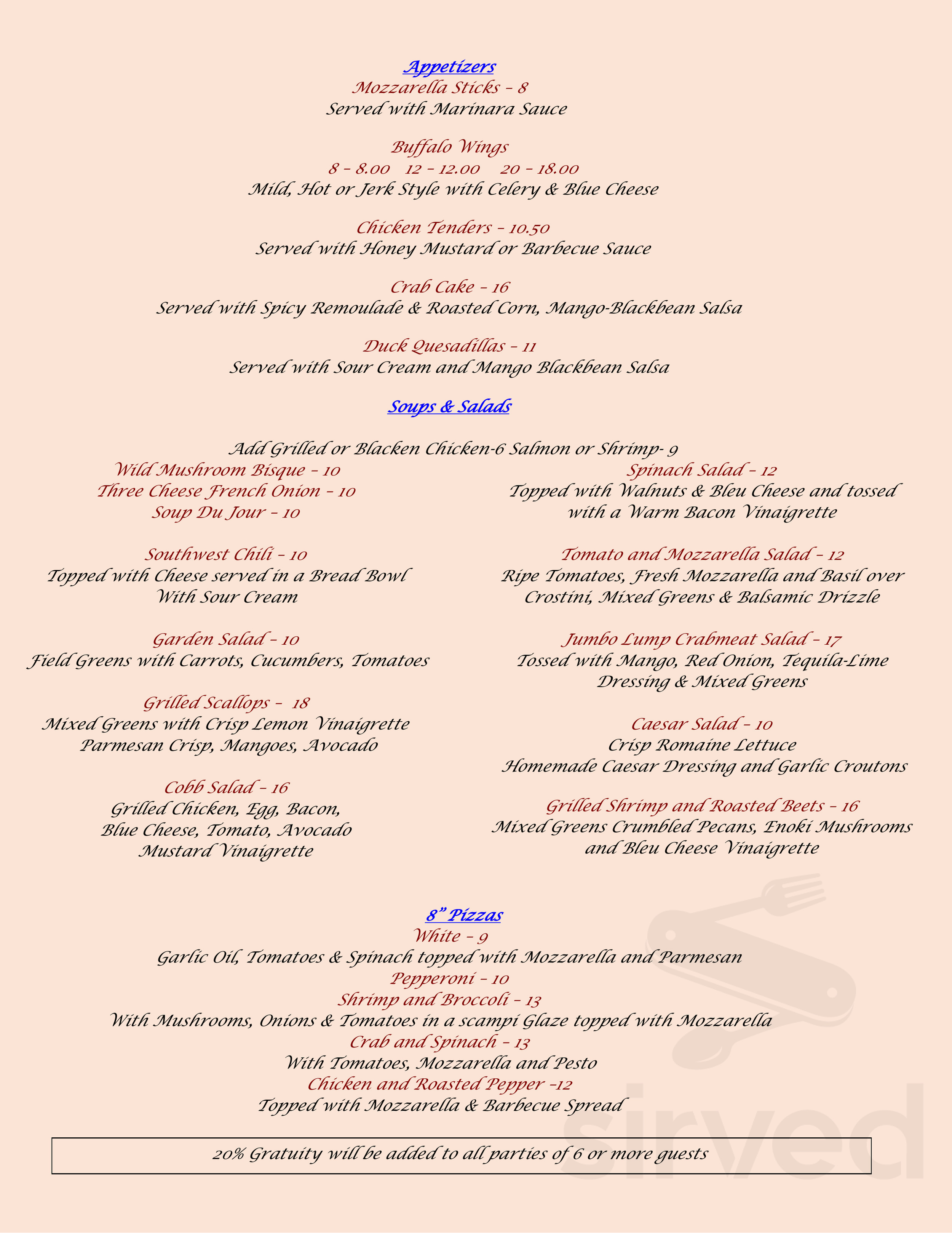 Menu for Cedar Hollow Inn Restaurant & Bar in Malvern, PA | Sirved