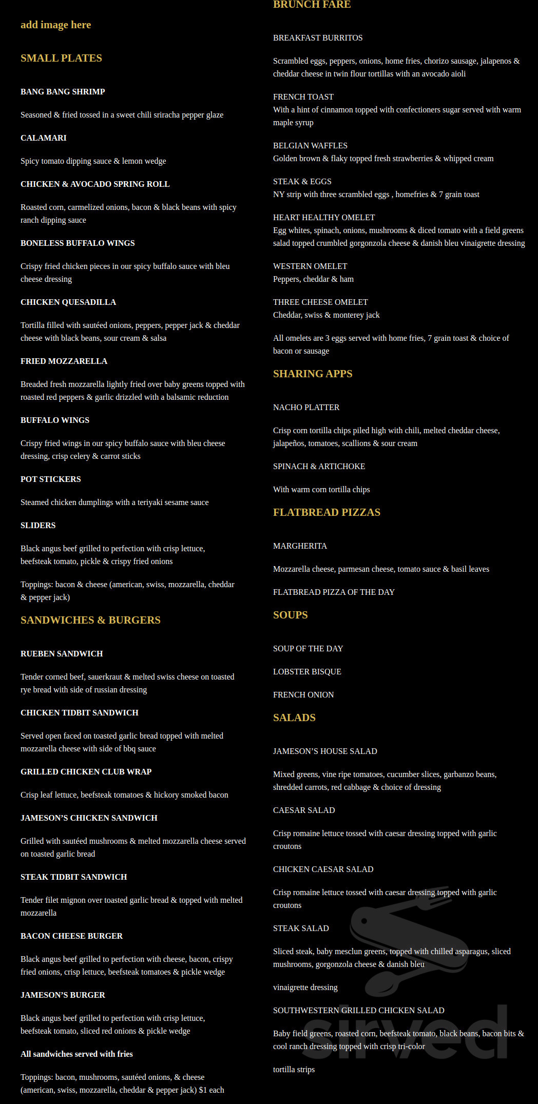 Menu for Jameson's Bar & Grill in Floral Park, NY | Sirved