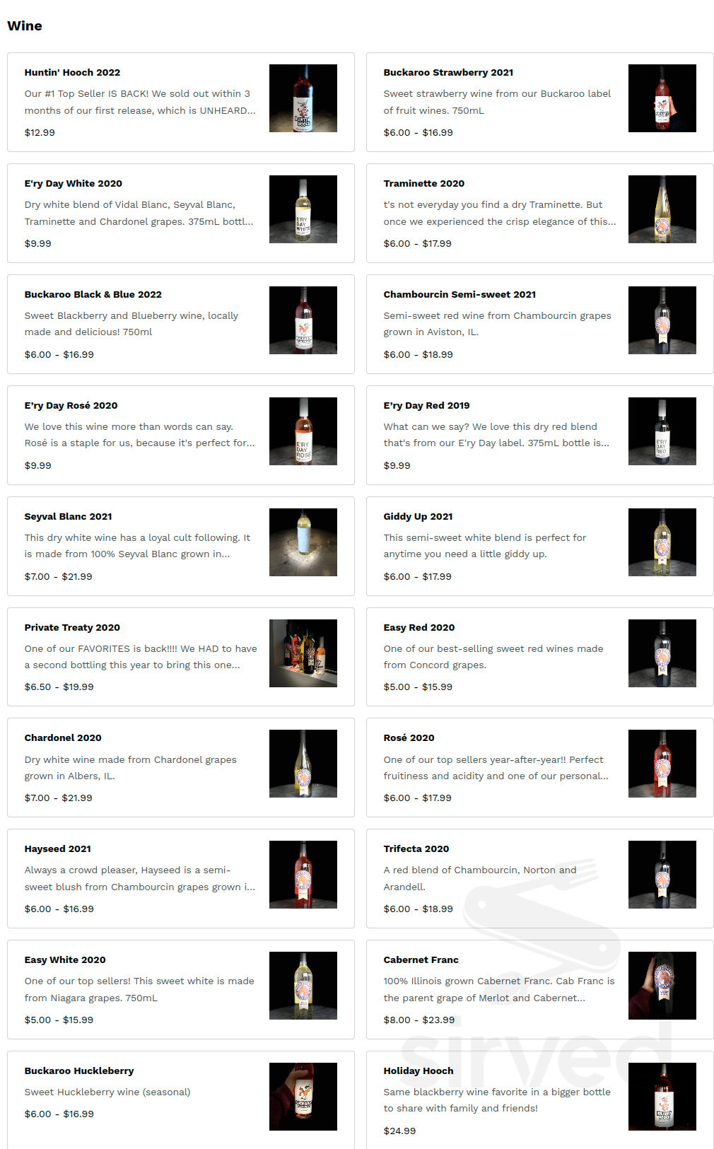 Crooked Creek Winery DOWNTOWN menu in Centralia, Illinois, USA