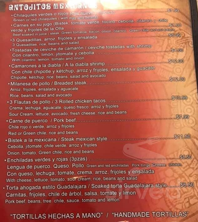 Rincón azteca menu in Rockford, Illinois, USA