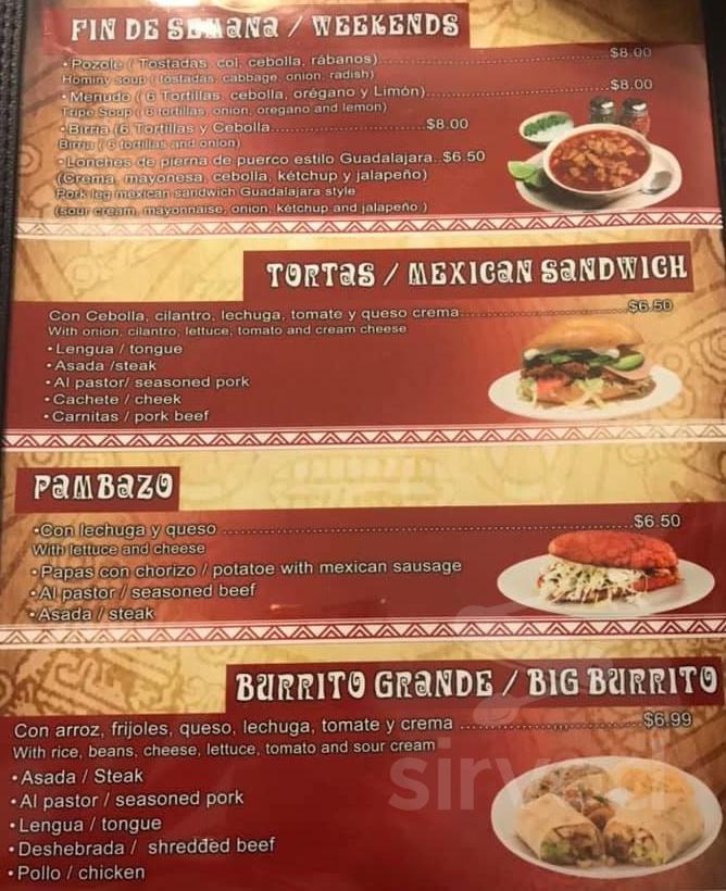 Rincón azteca menu in Rockford, Illinois, USA