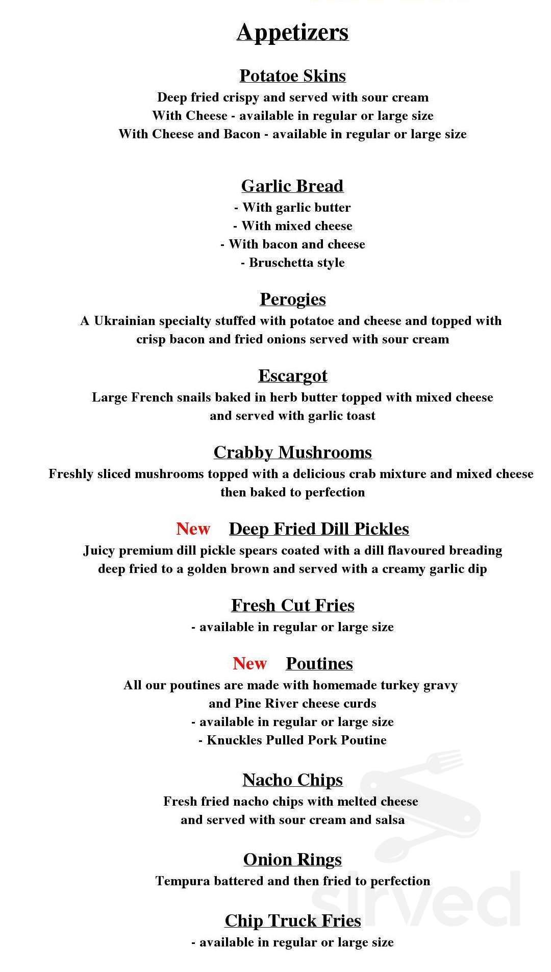 Bar Down menu in Kincardine, Ontario, Canada