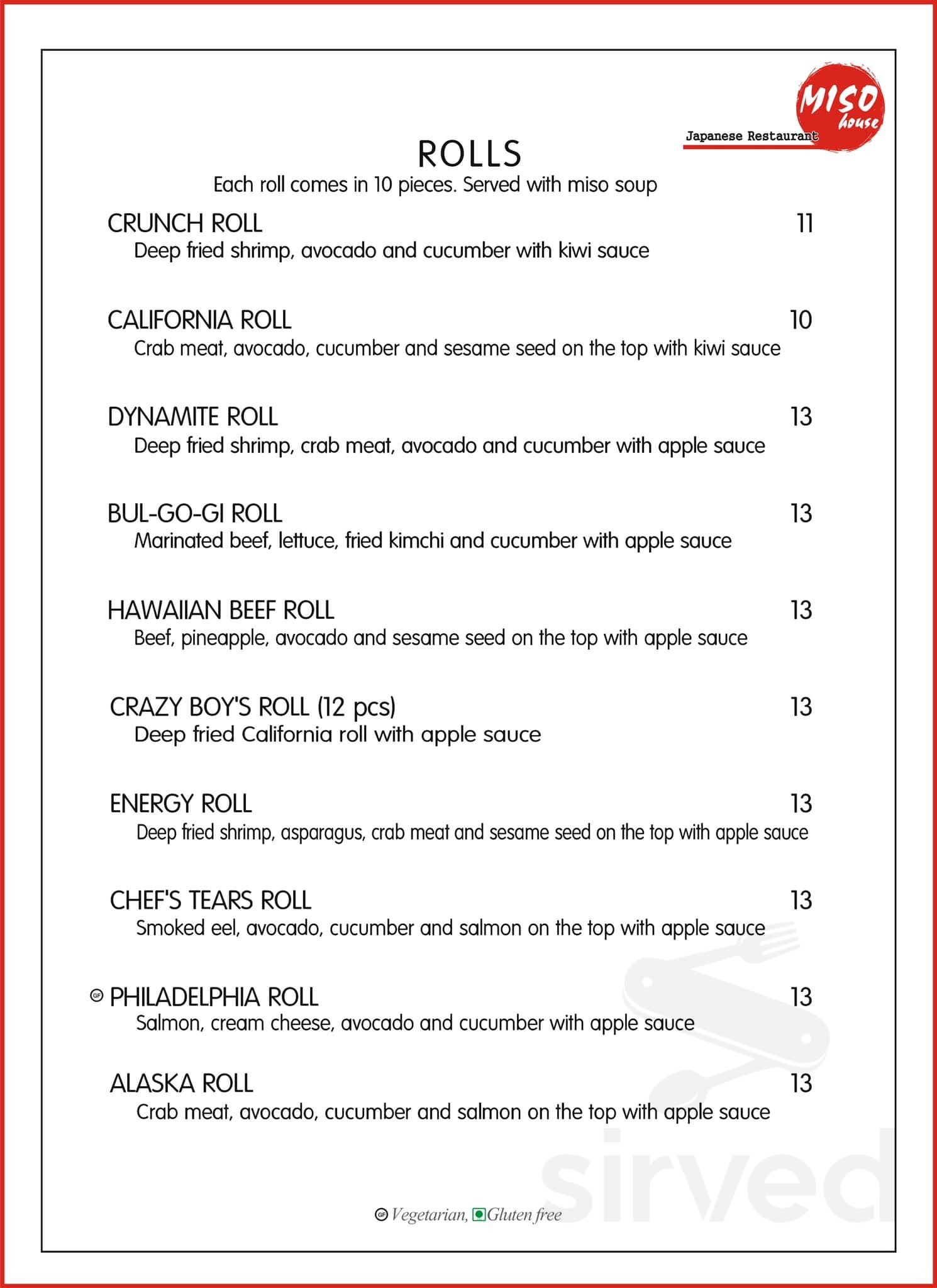 Miso House Japanese & Korean Restaurant menu in Swift Current ...