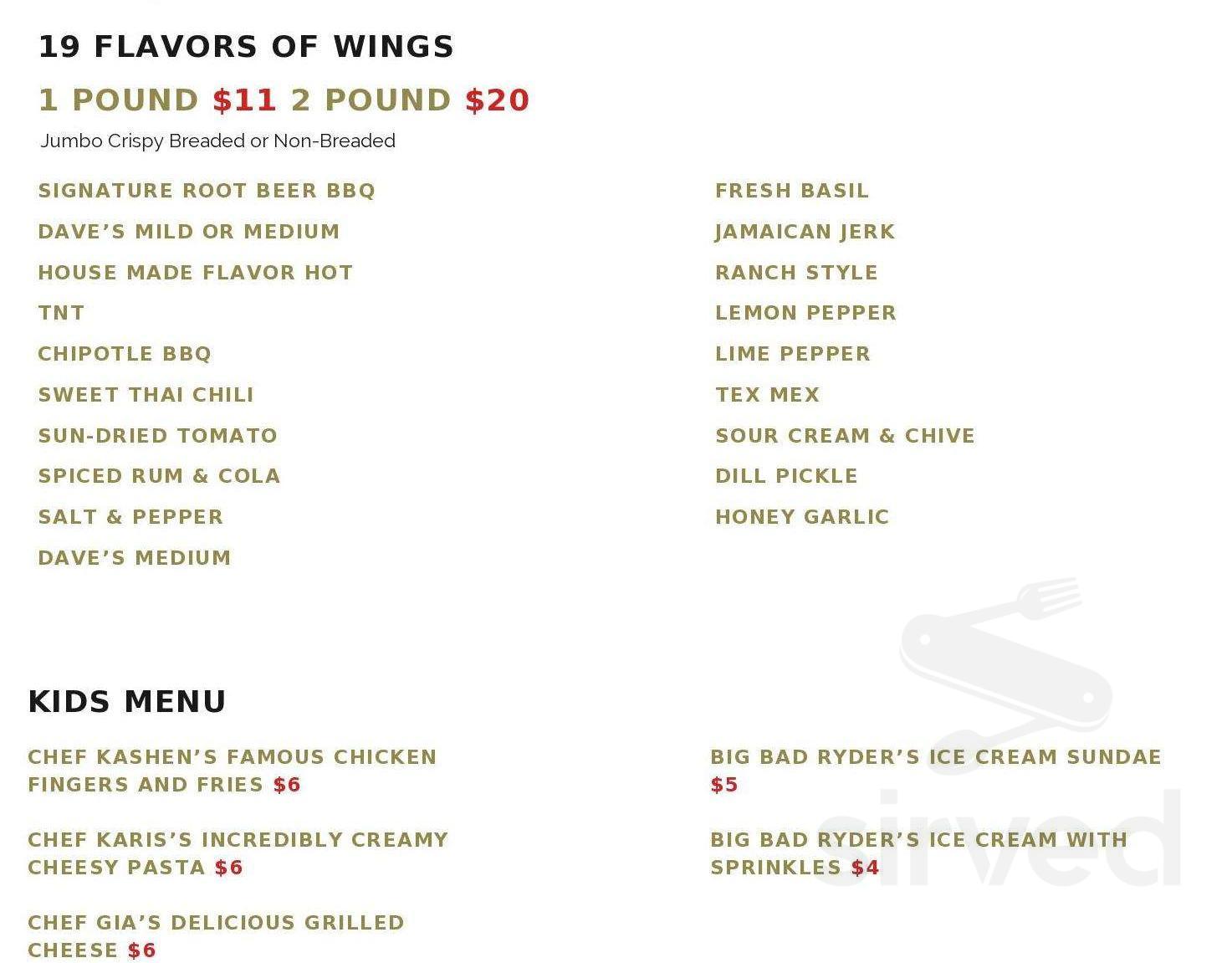 Flavor Downtown menu in Sydney, Nova Scotia, Canada