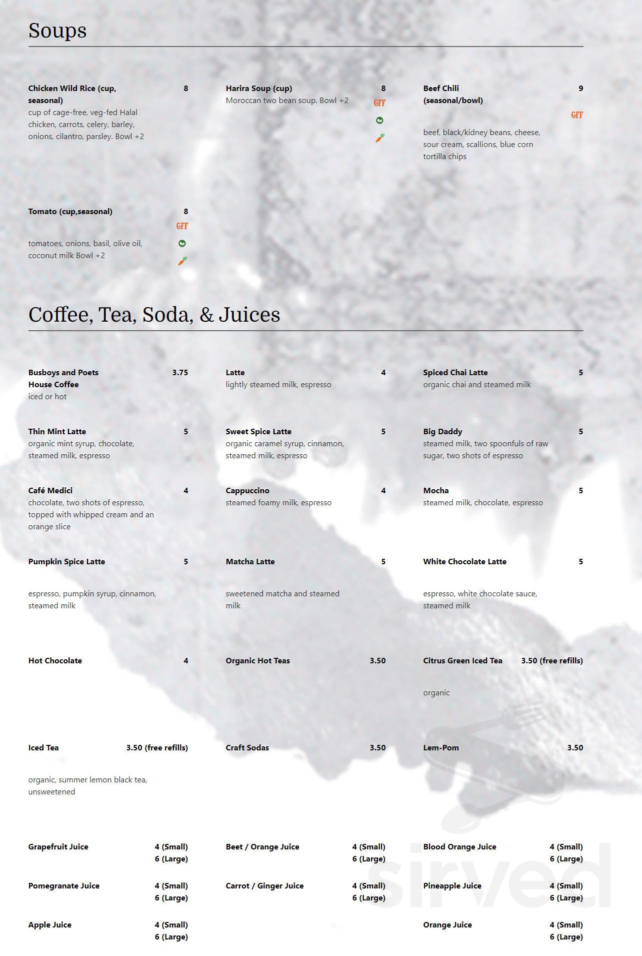 Busboys and Poets menu in 450 K St NW, Washington, DC 20001