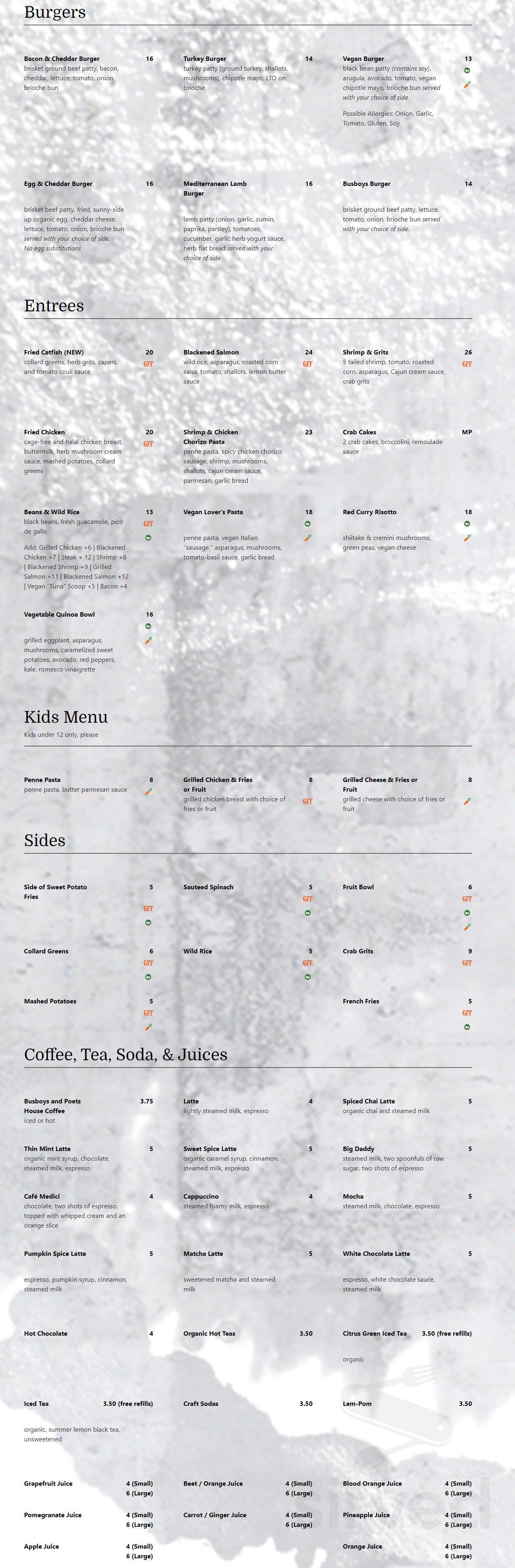 Busboys and Poets menu in 450 K St NW, Washington, DC 20001