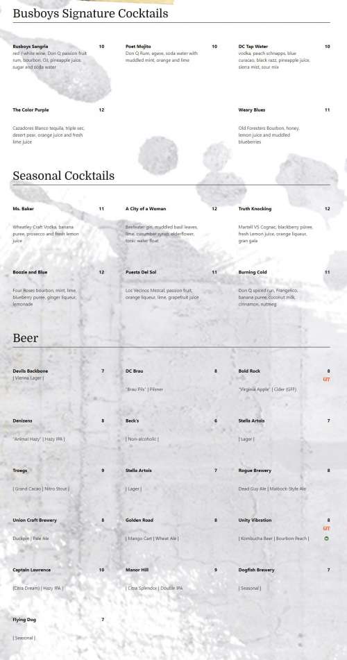 Busboys and Poets menu in 450 K St NW, Washington, DC 20001