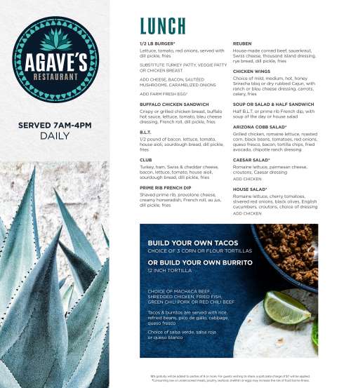 Agave's Restaurant at Harrah's Ak Chin menu in Maricopa, Arizona, USA