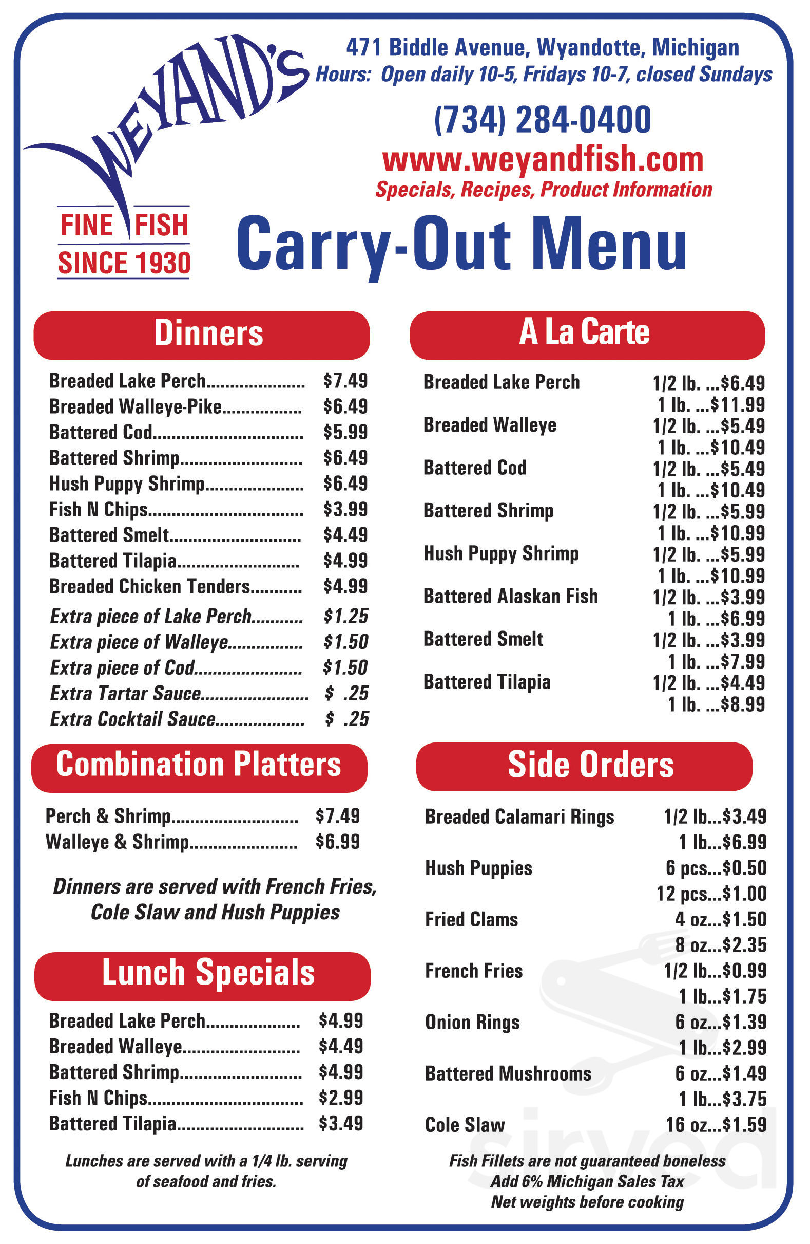 Weyand Fisheries Inc Menu In Wyandotte Michigan USA Weyand Fisheries Inc Menu In Wyandotte Michigan USA