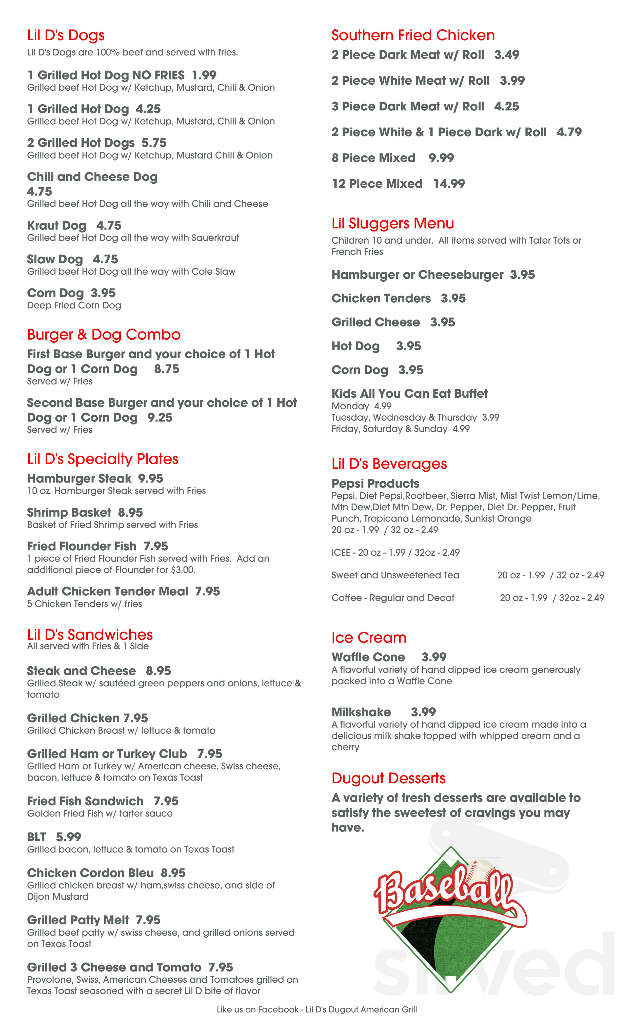 Lil D's Dugout menus in Florence, South Carolina, United States