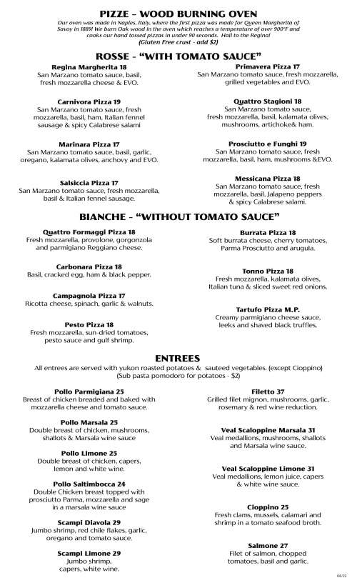 Matteo Trattoria & Pizzeria St Pete menu in St. Petersburg, Florida, USA