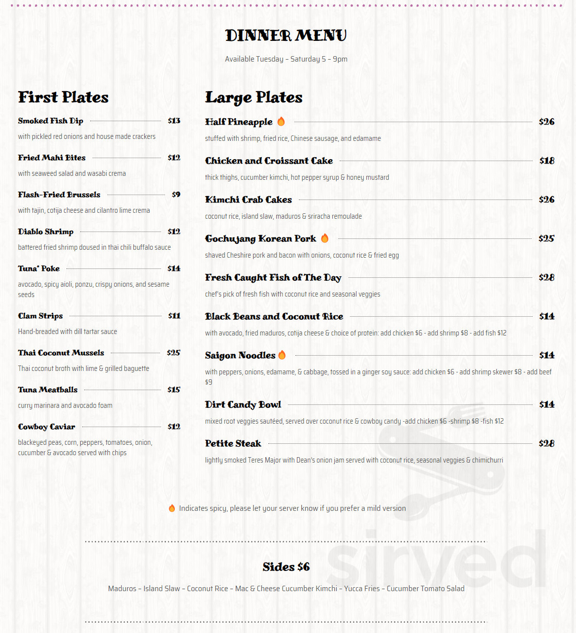 Salt Fish Restaurant and Tiki Bar menu in Carolina Beach, North ...