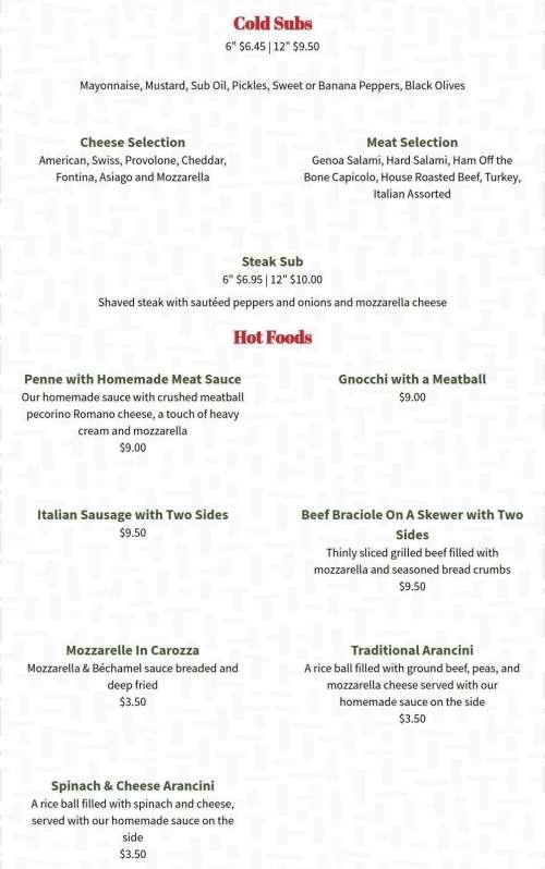 Park Avenue Paninoteca menu in Rochester, New York, USA