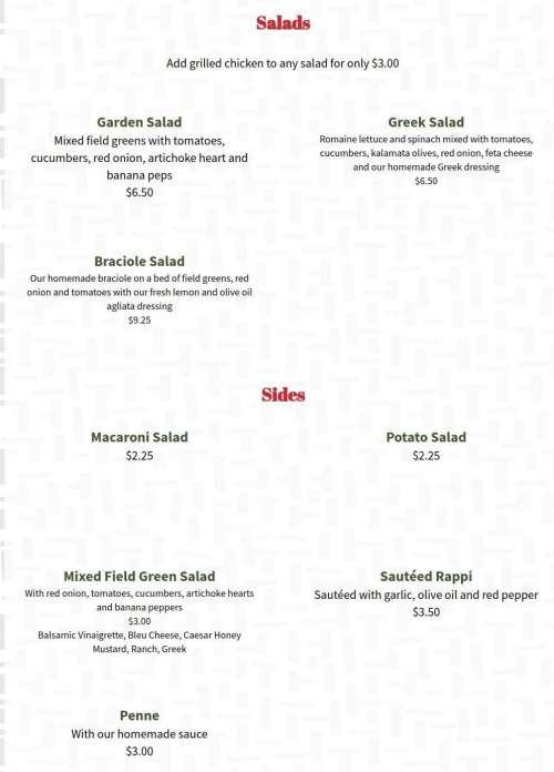 Park Avenue Paninoteca menu in Rochester, New York, USA