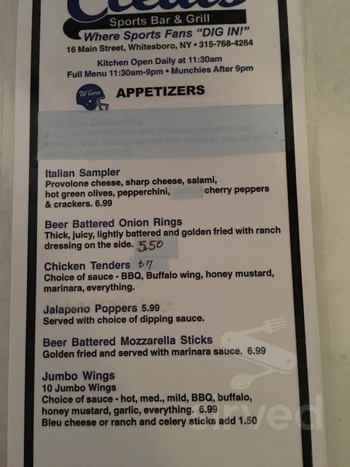 Cleats menu in Whitesboro, New York, USA