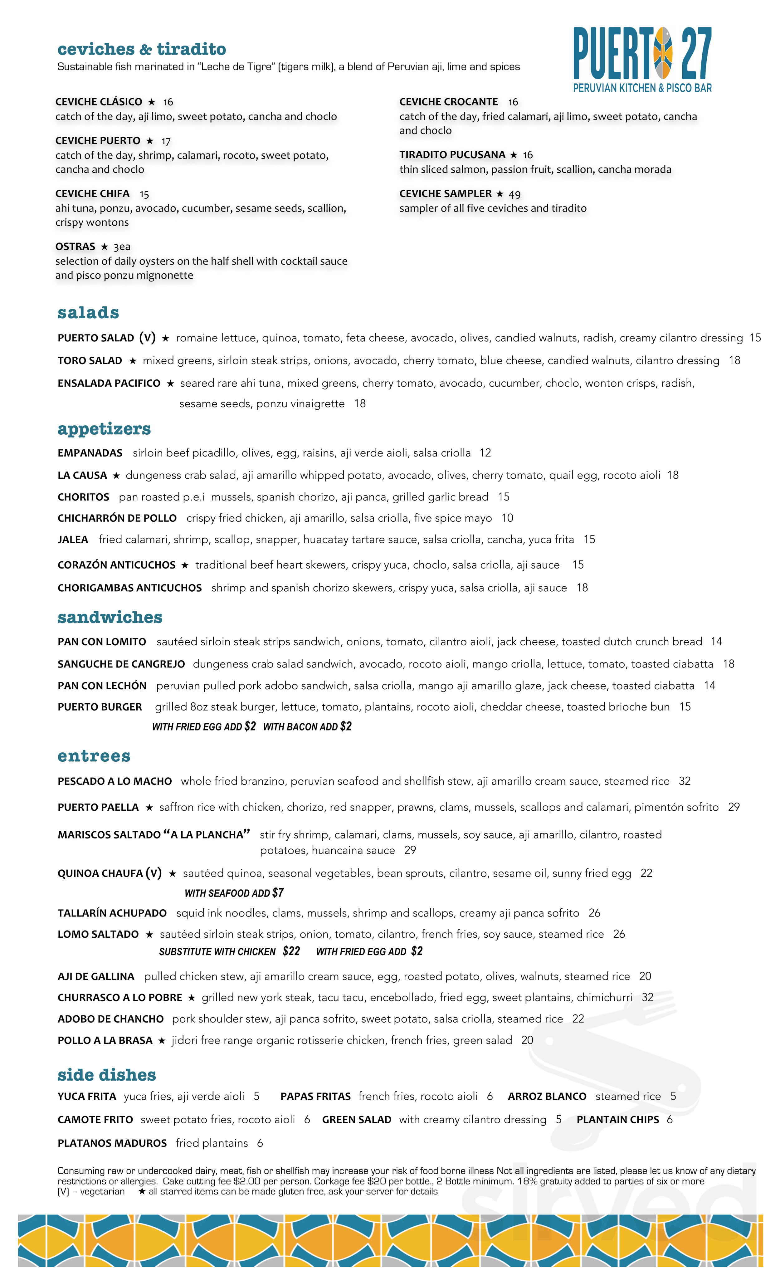 Puerto 27 Restaurant menus in Pacifica, California, United States