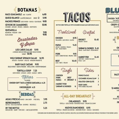 Taco Diner menu in Plano, Texas, USA