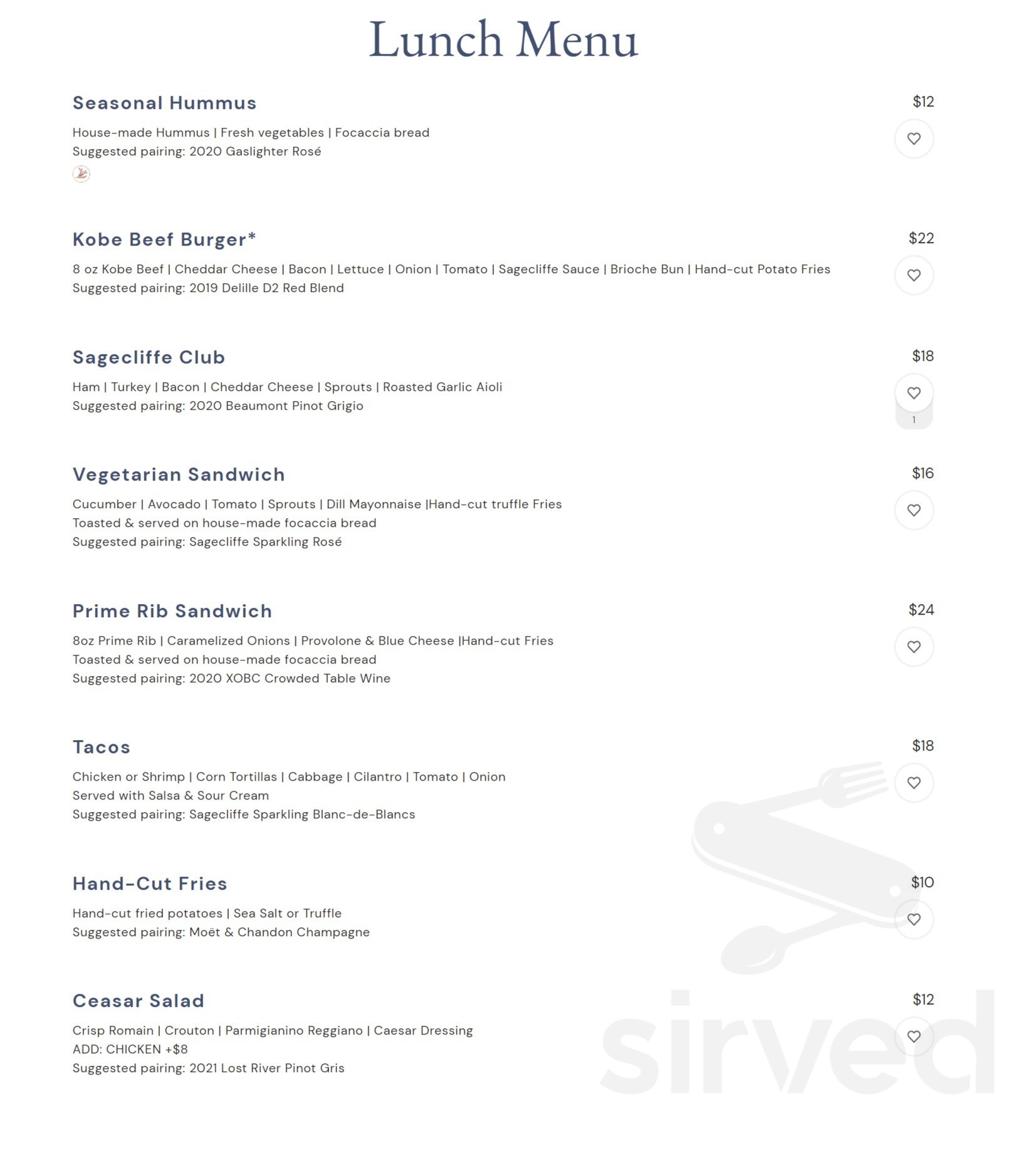 Tendrils Restaurant at Sagecliffe menu in Quincy, Washington, USA