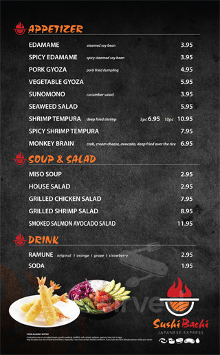 Sushi Bachi menu in Aubrey, Texas, USA