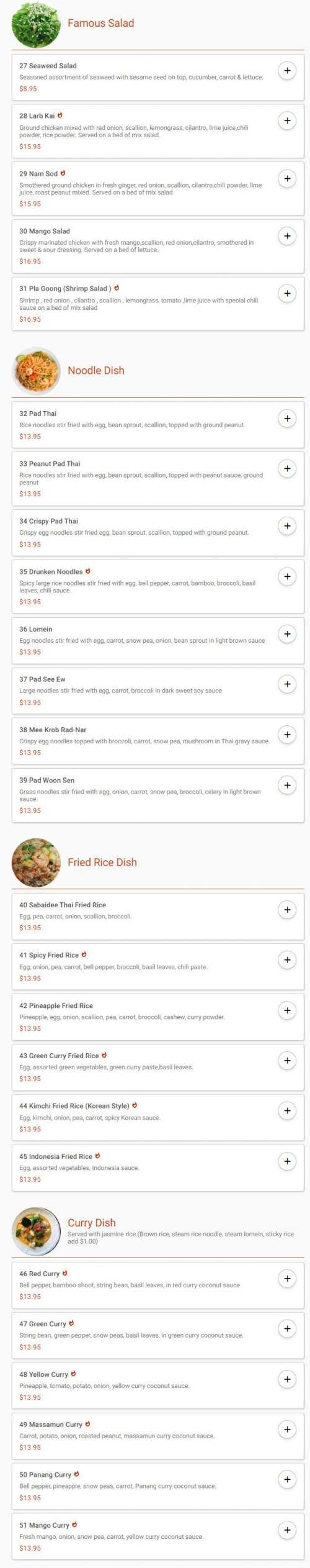 SABAIDEE THAI menu in Farmington, Maine, USA