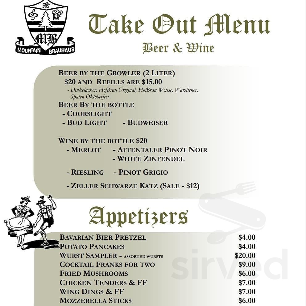 Mountain Brauhaus Menu In Round Top New York USA Mountain Brauhaus Menu In Round Top New York USA