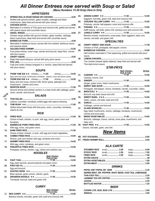 Prasai's Thai 2 Go menu in Twin Falls, Idaho, USA