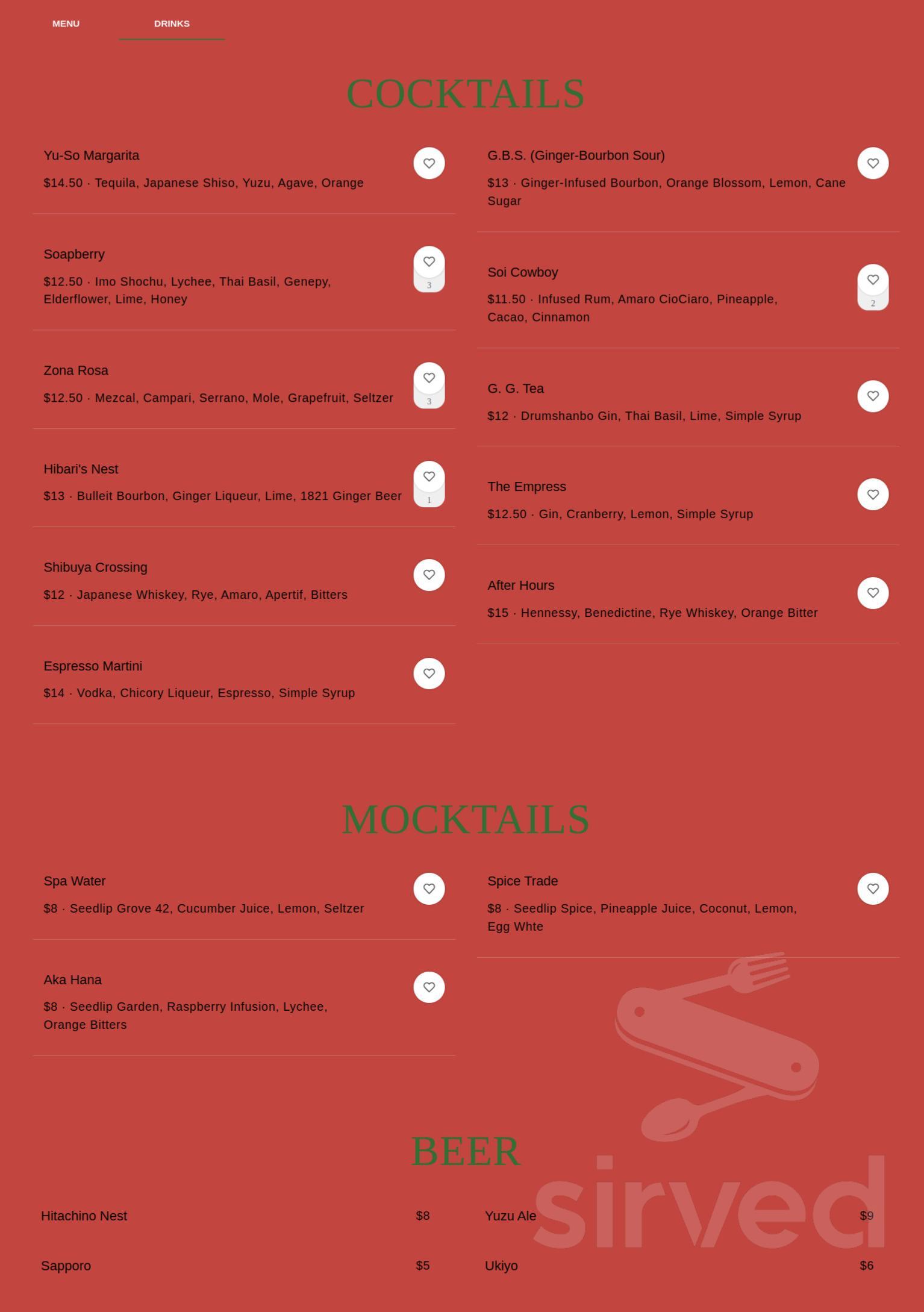 Ruby Chow's menu in Atlanta, Georgia, USA