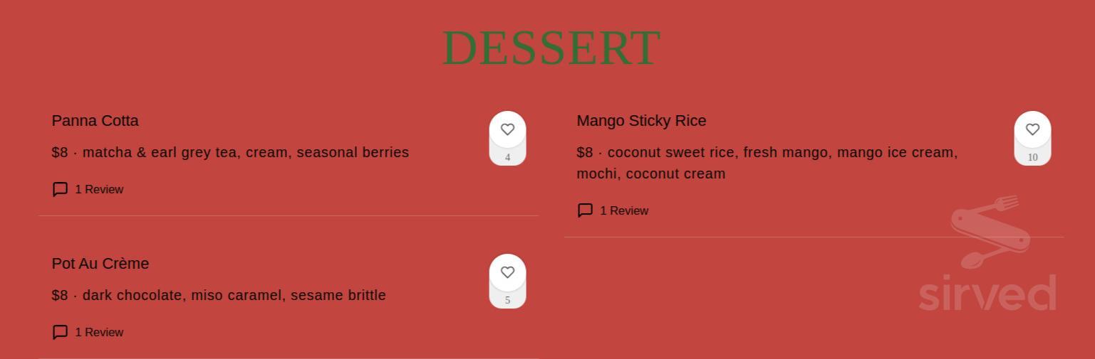Ruby Chow's menu in Atlanta, Georgia, USA