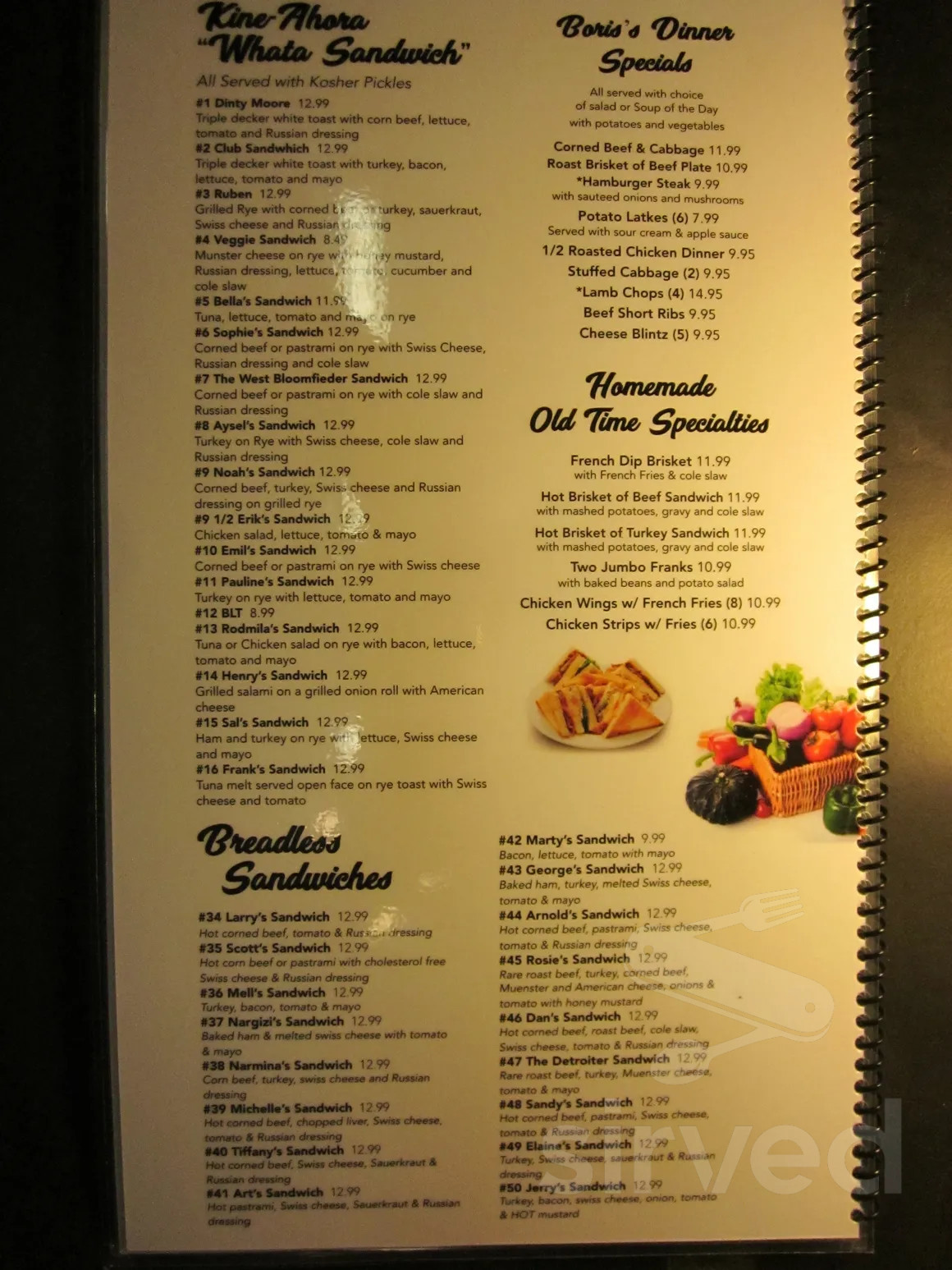Boris's Deli menu in West Bloomfield Township, Michigan, USA