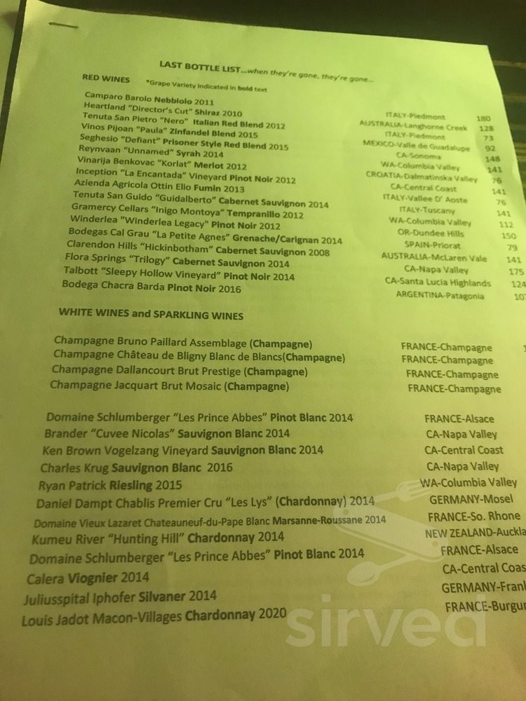 The Cellar: A Wine Library menu in Pasadena, California, USA
