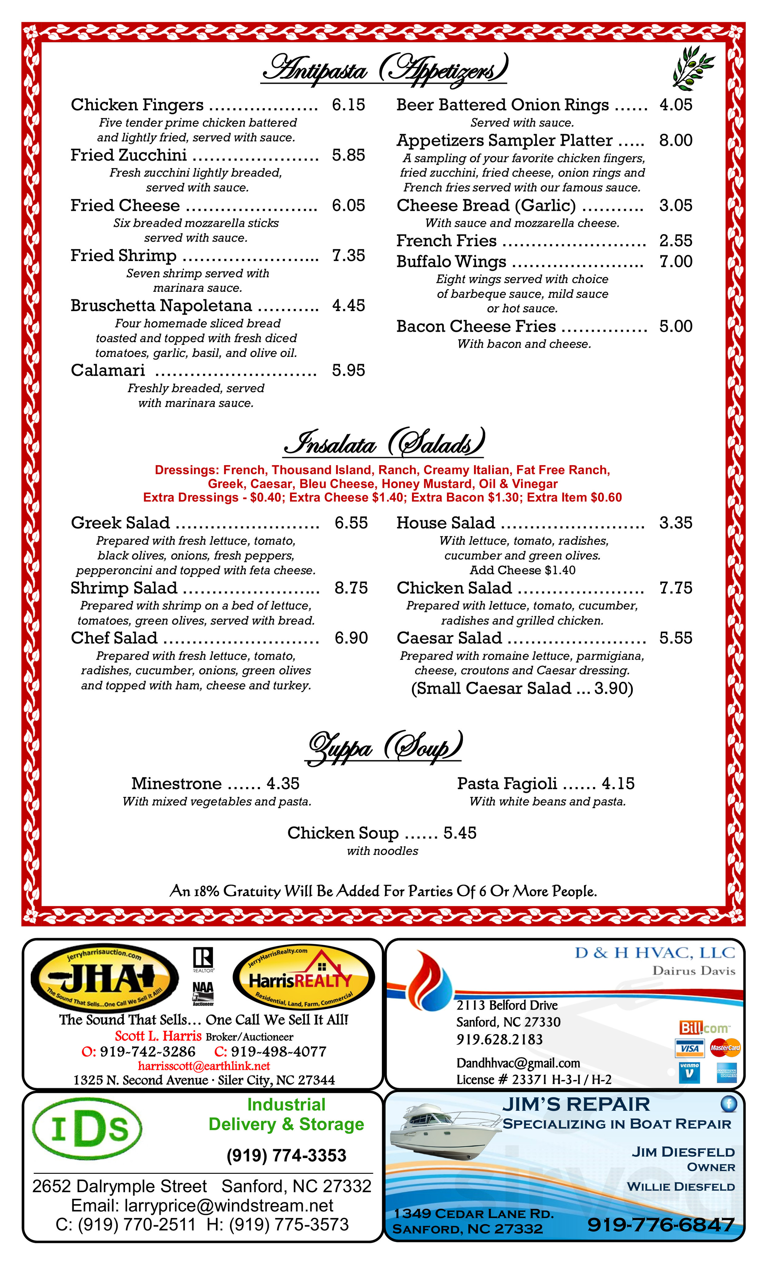 Elizabeth's Pizza & Italian Restaurant menus in Sanford, North Carolina ...