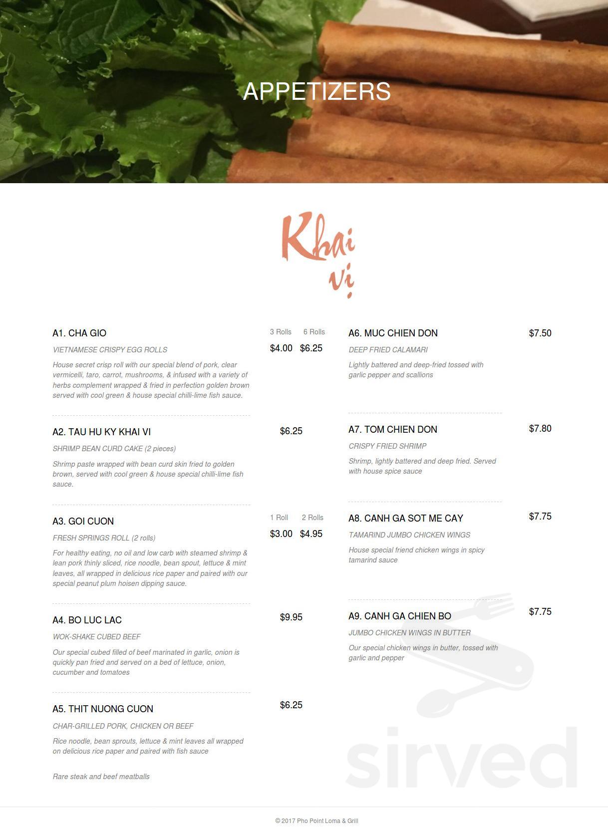 Ph? Point Loma & Grill menus in San Diego, California, United States