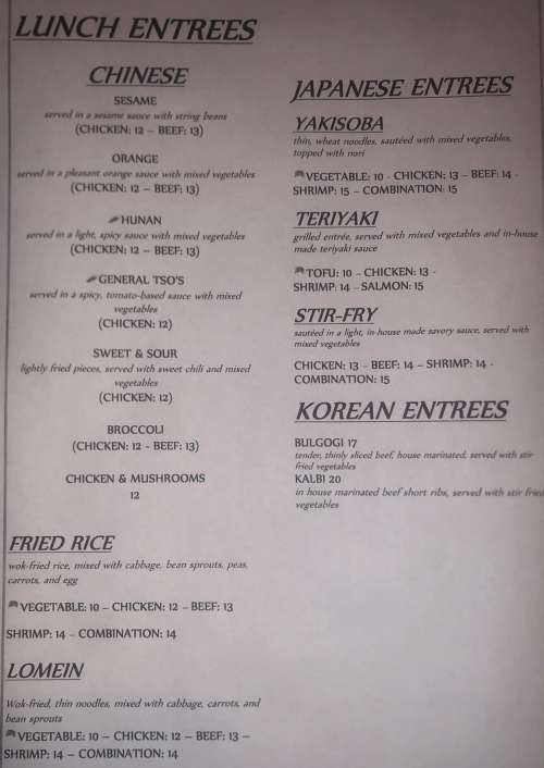 Yoshi Japanese Cuisine menu in Corpus Christi, Texas, USA