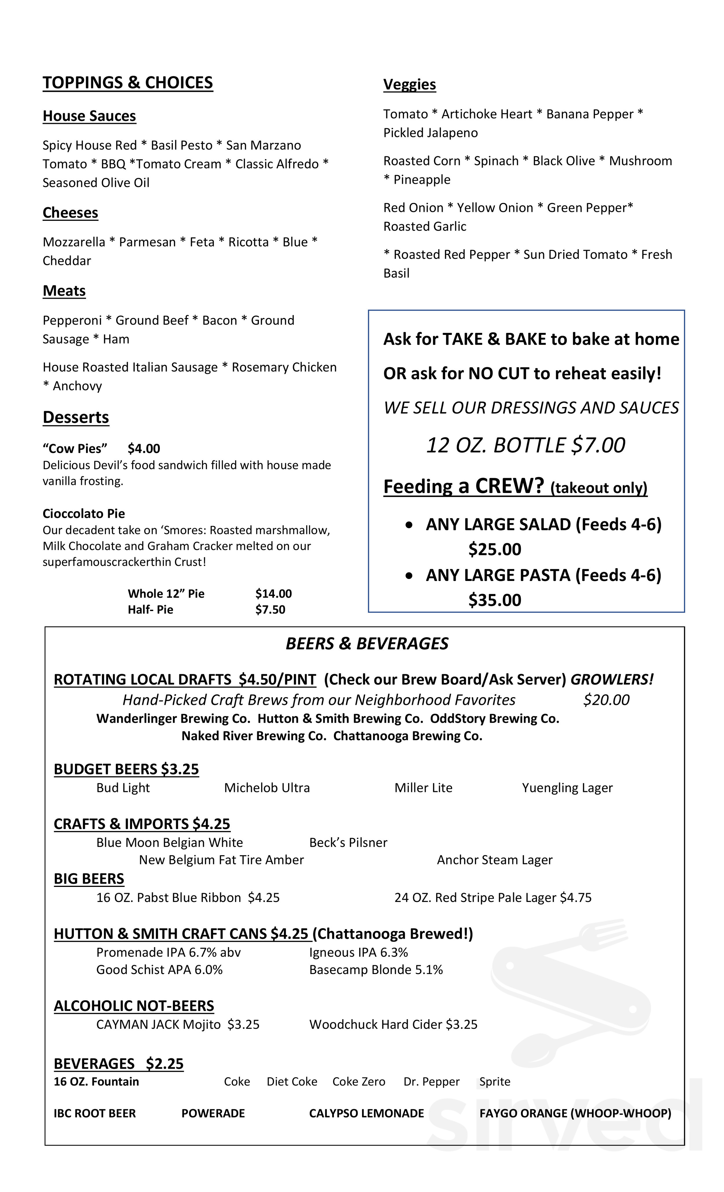 Crust Pizza Menu In Chattanooga Tennessee Usa