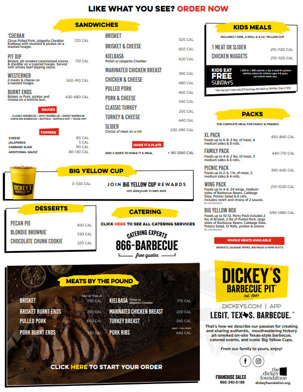 Menu for Dickey's Barbecue Pit Foodtruck in Seabrook, TX | Sirved