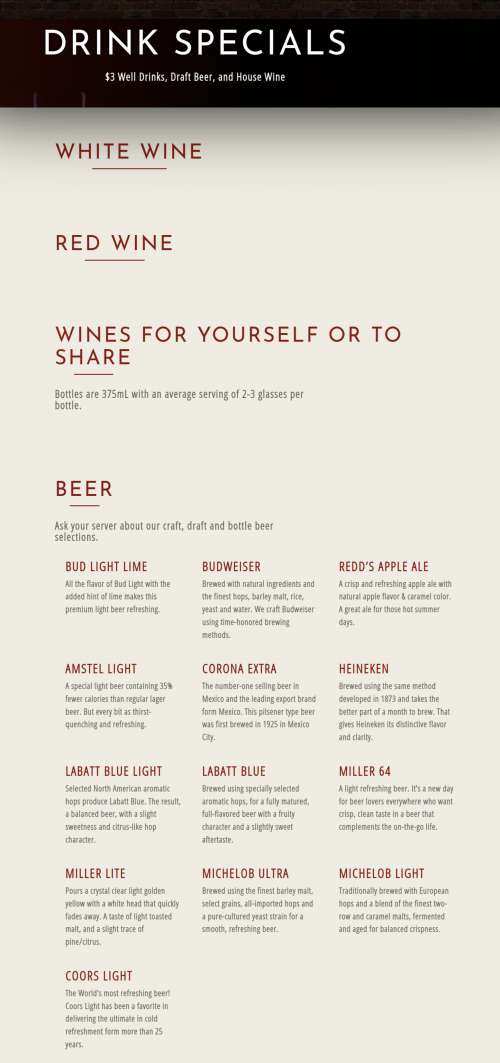 The Exchange menu in Lansing, Michigan, USA