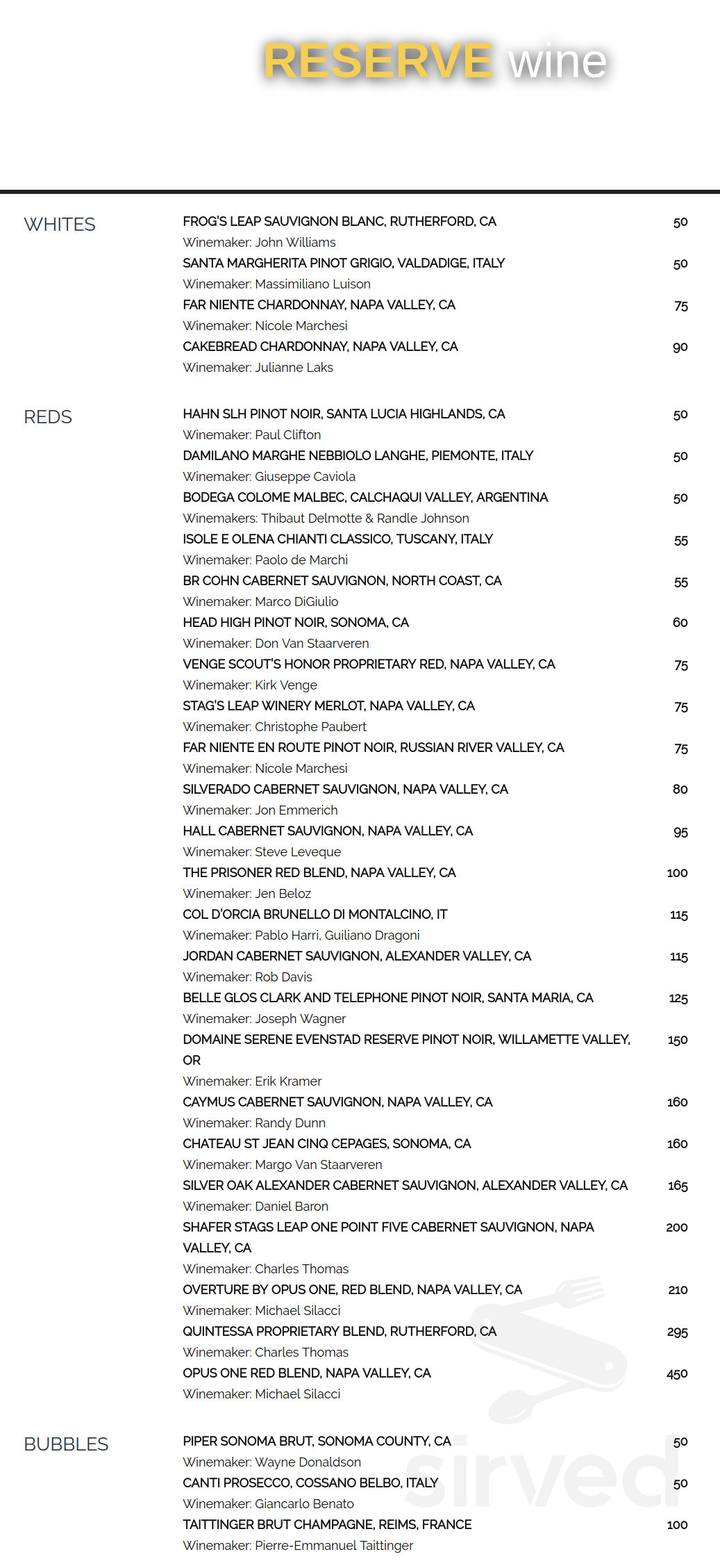 131 MAIN Restaurant menu in Charlotte, North Carolina, USA