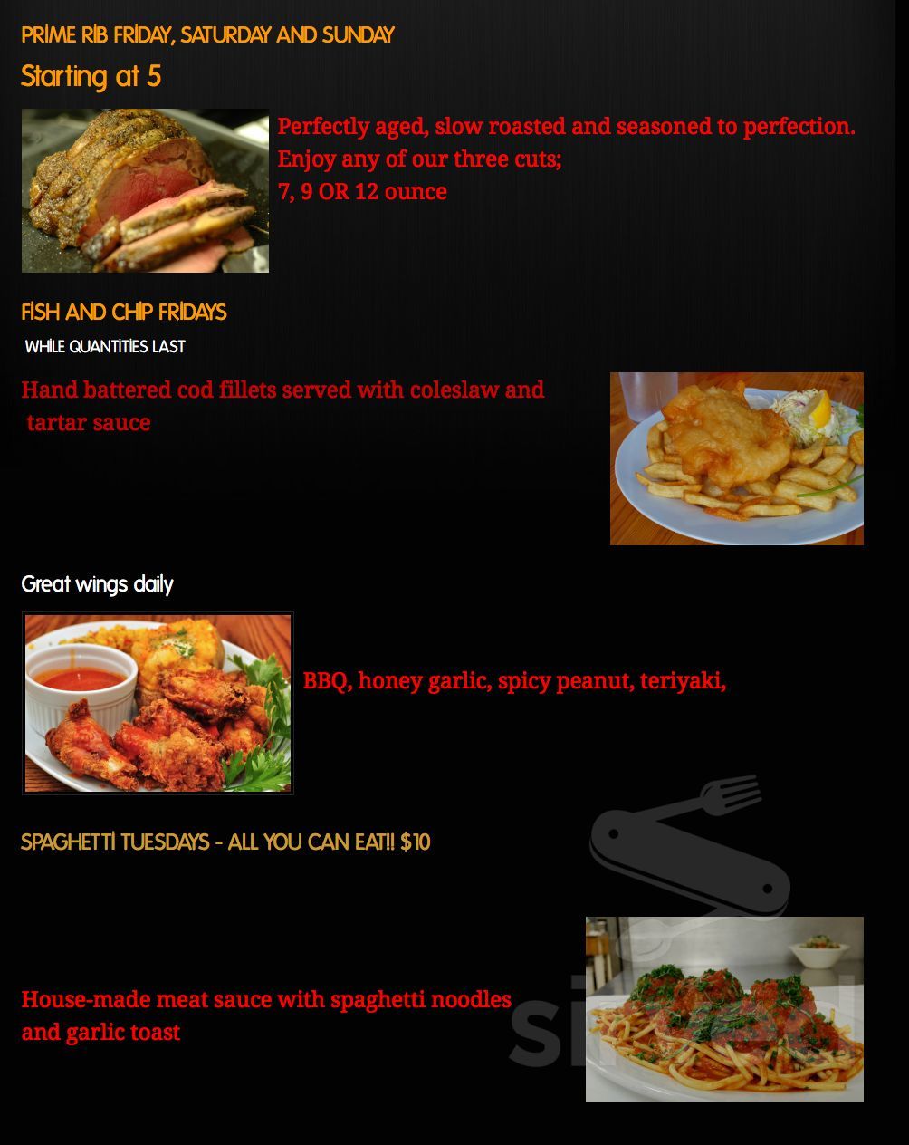 Wildcat Grill menu in Rosedale, British Columbia, Canada