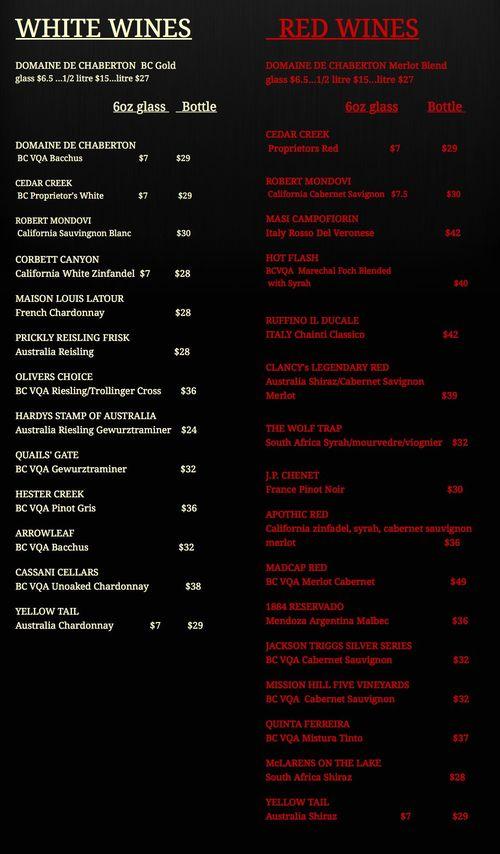 Wildcat Grill menu in Rosedale, British Columbia, Canada