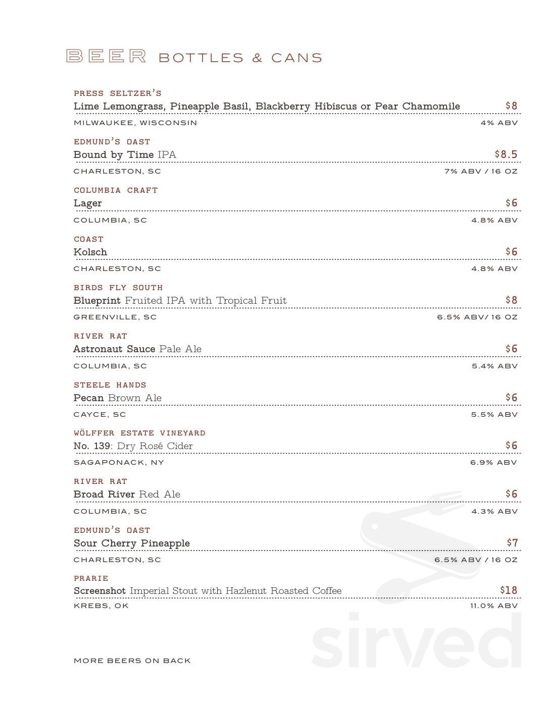 Lula Drake Wine Parlour menu in Columbia, South Carolina, USA