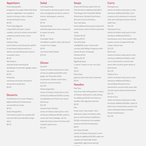 Thai Lao menu in San Antonio, Texas, USA