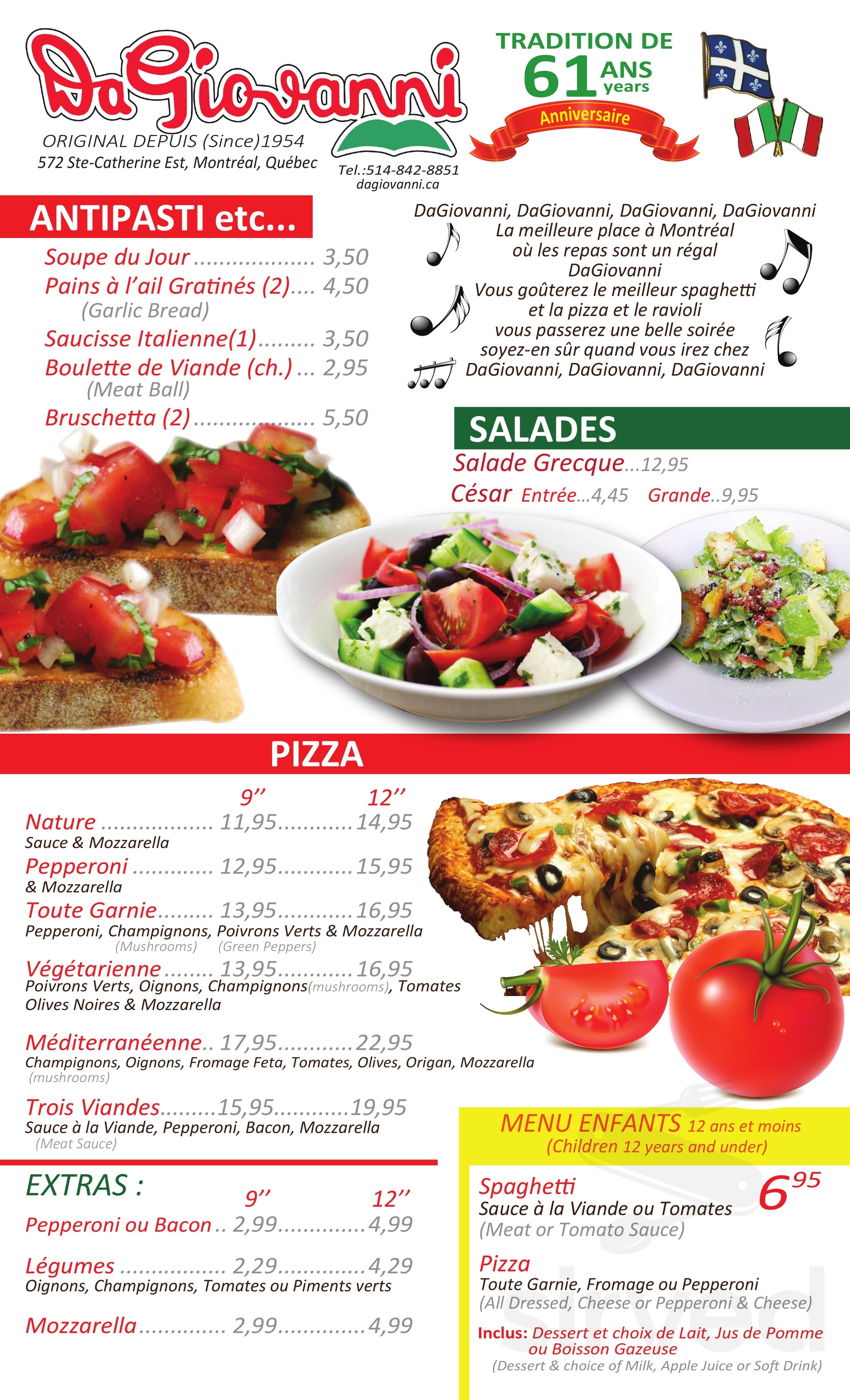 Da Giovanni menu in Montreal, Quebec H2X 1K8, Canada