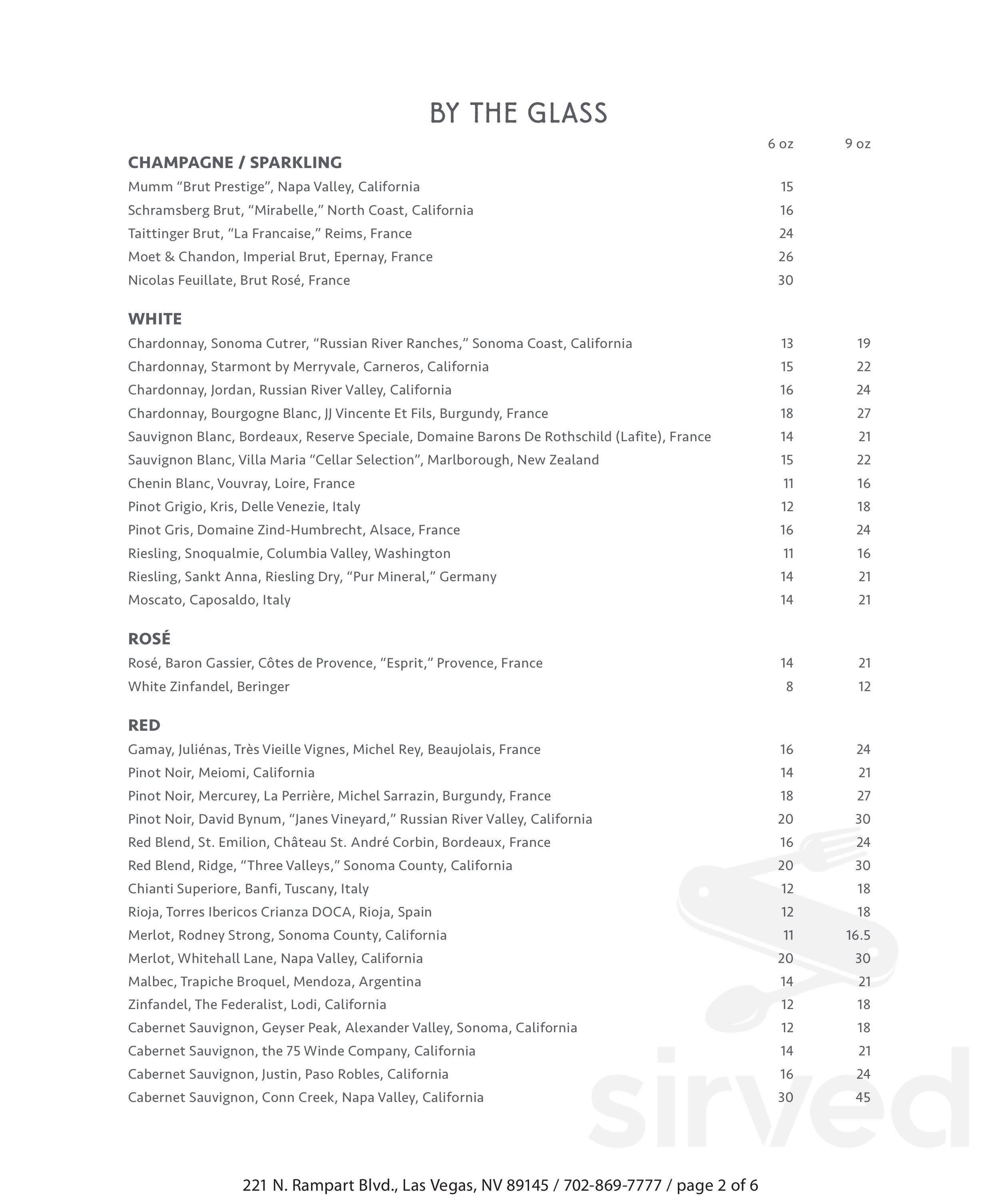 Hawthorn Grill menu in Las Vegas, Nevada, USA