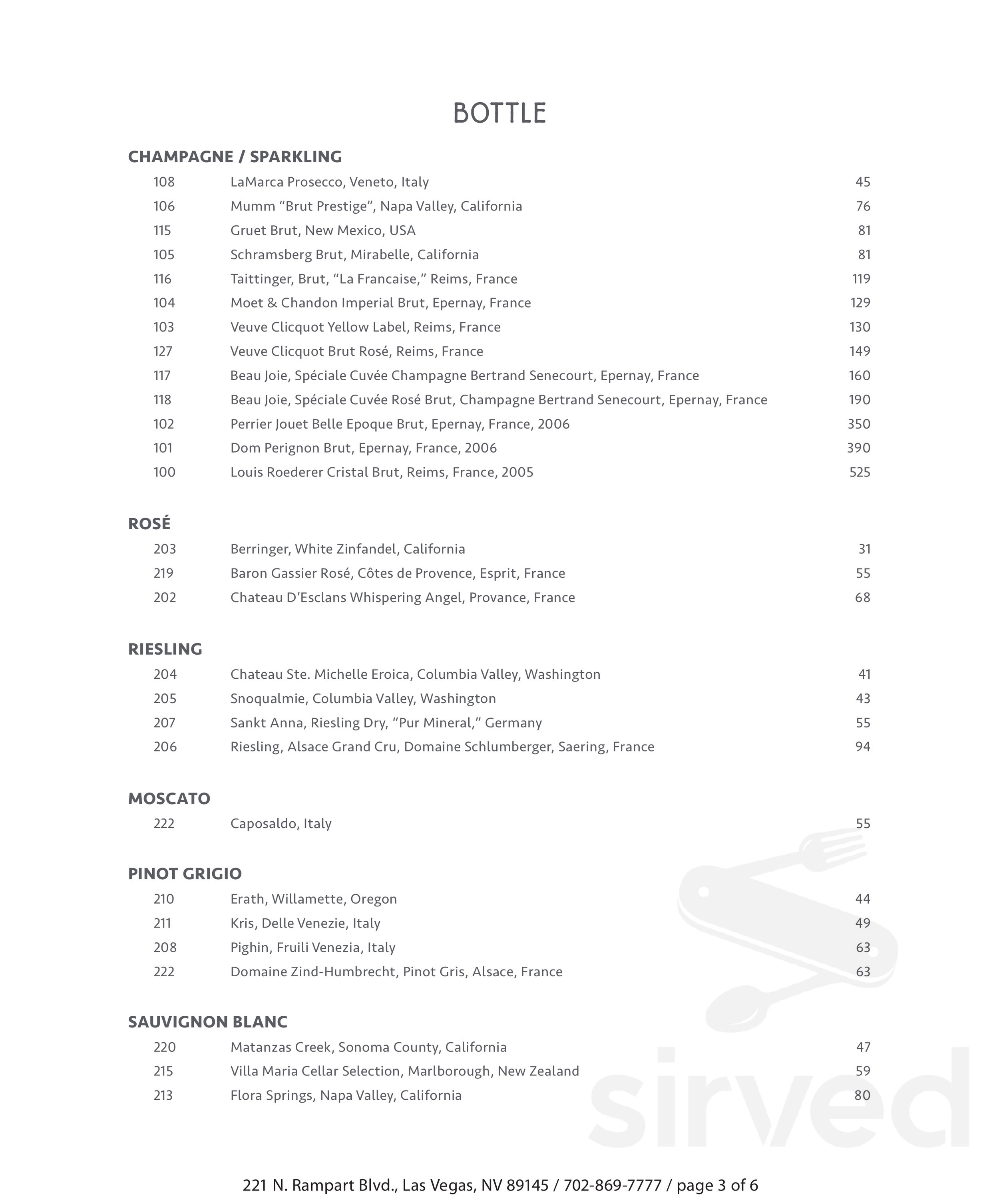 Hawthorn Grill menu in Las Vegas, Nevada, USA