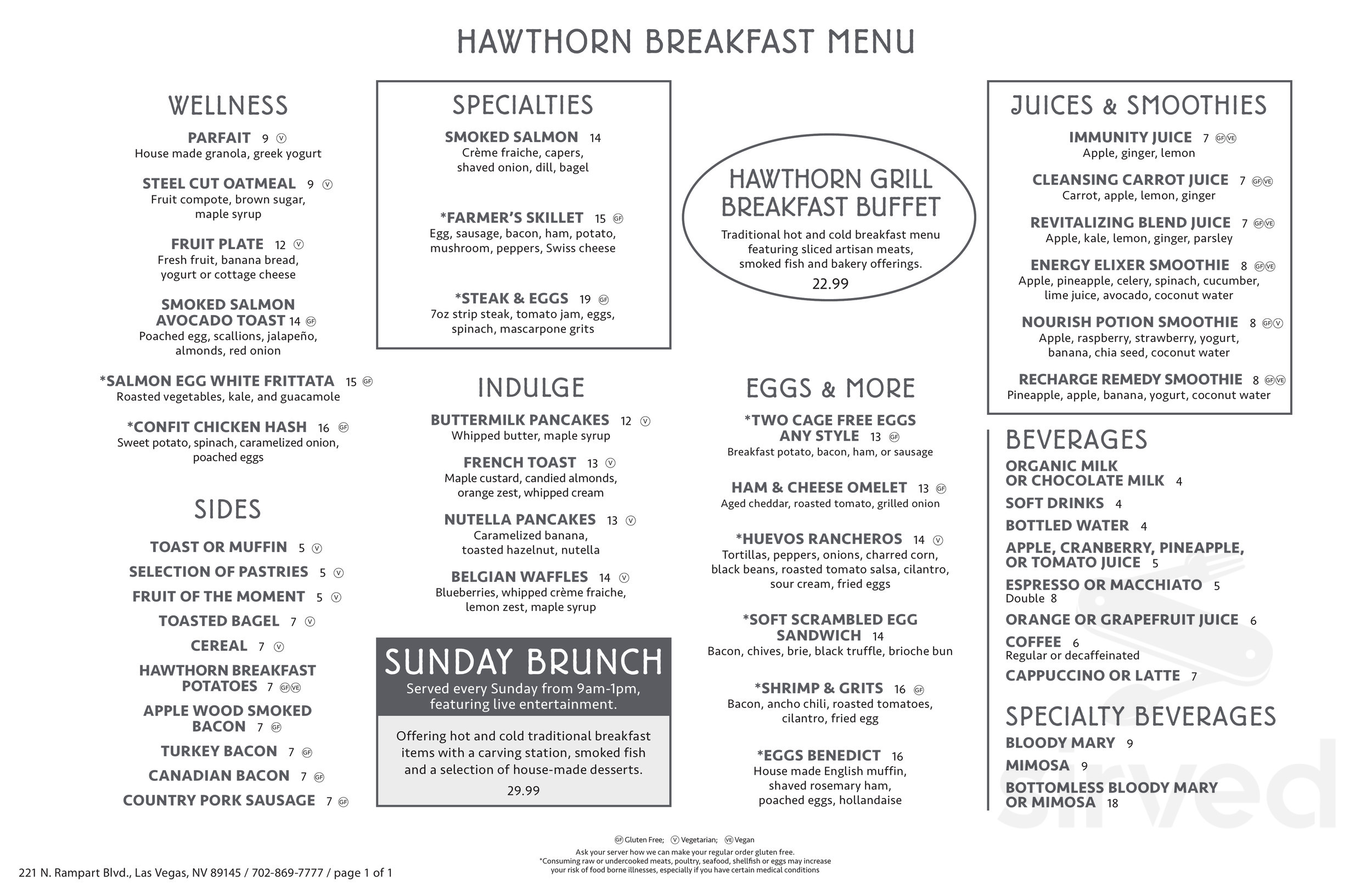 Hawthorn Grill menu in Las Vegas, Nevada, USA