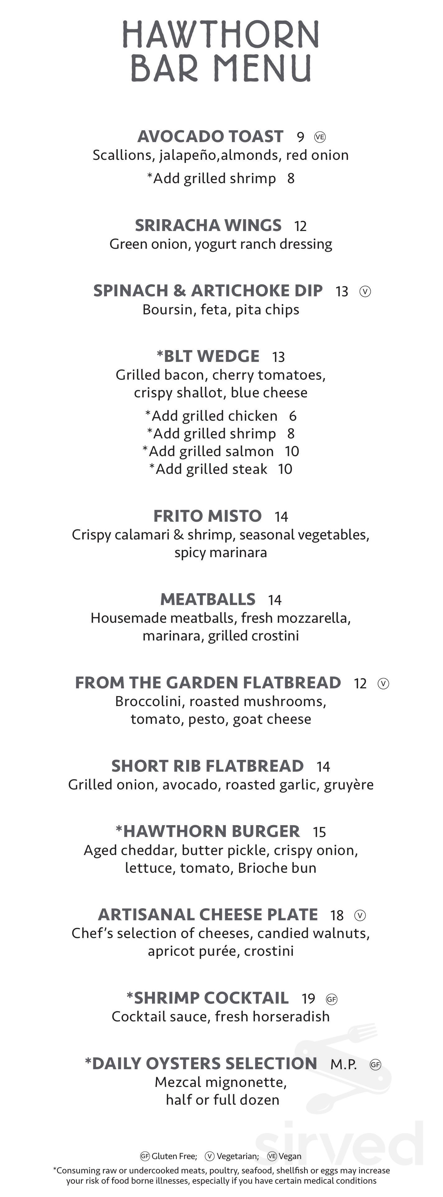 Hawthorn Grill menu in Las Vegas, Nevada, USA