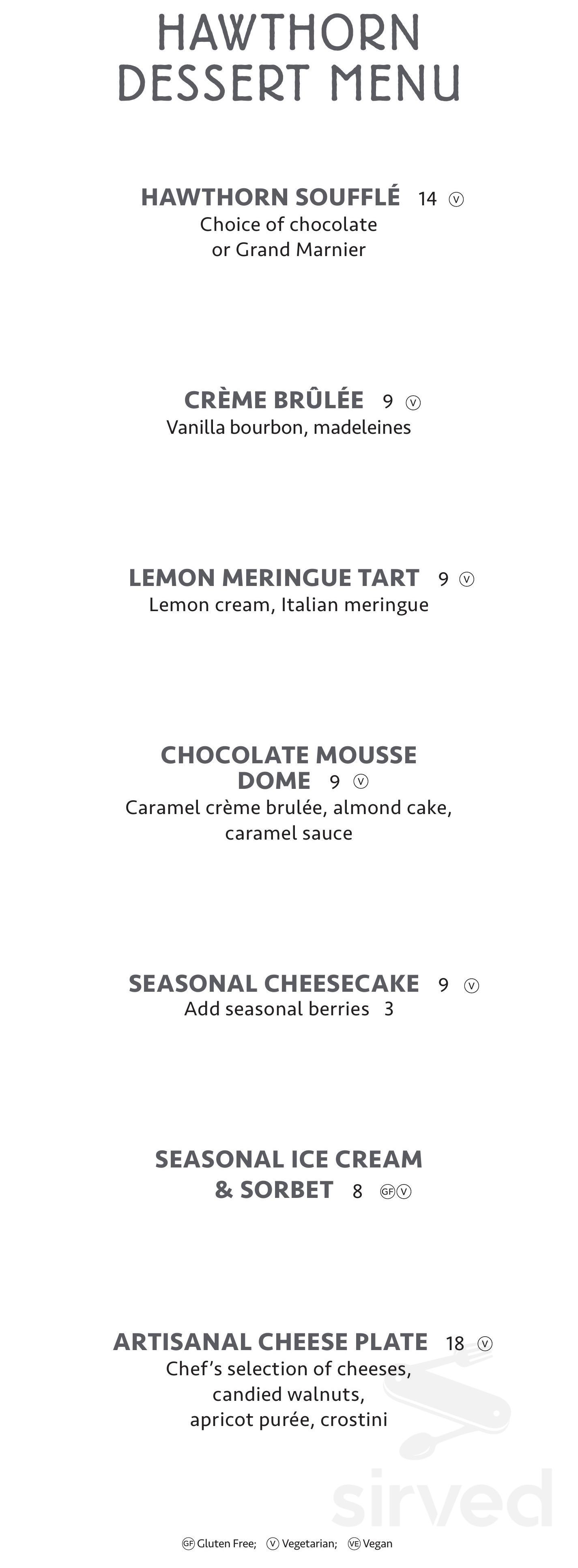 Hawthorn Grill menu in Las Vegas, Nevada, USA