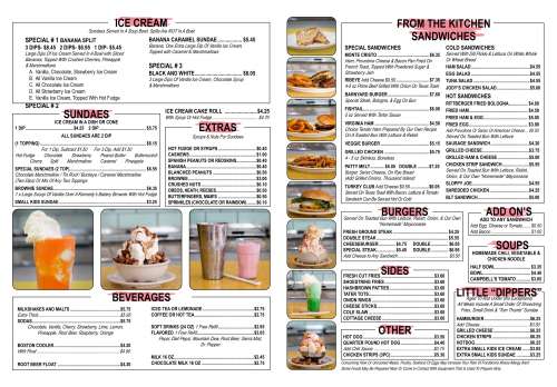 Tom's Ice Cream Bowl menu in Zanesville, Ohio, USA