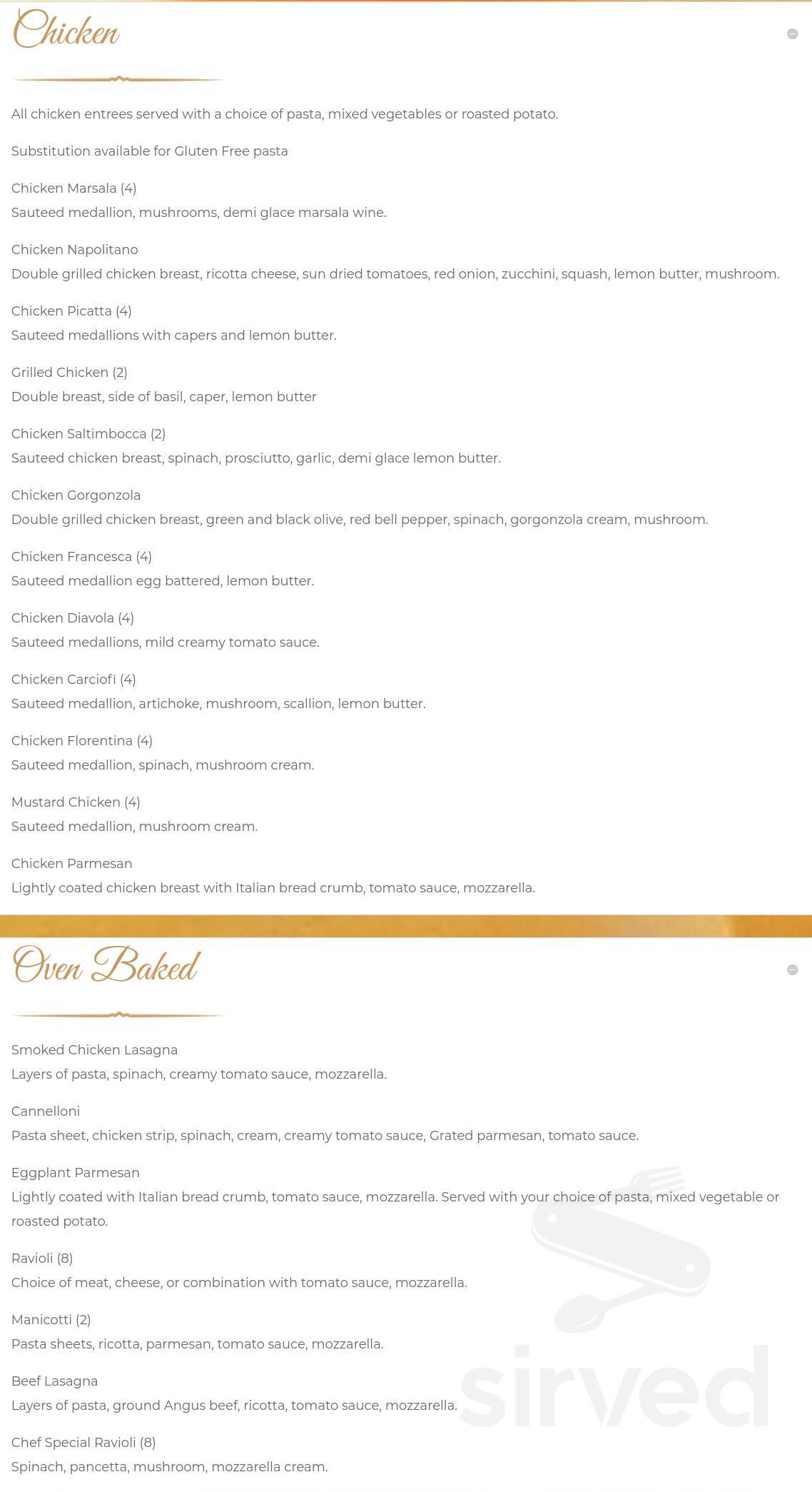 Scuzzi's Italian Restaurant menu in San Antonio, Texas, USA